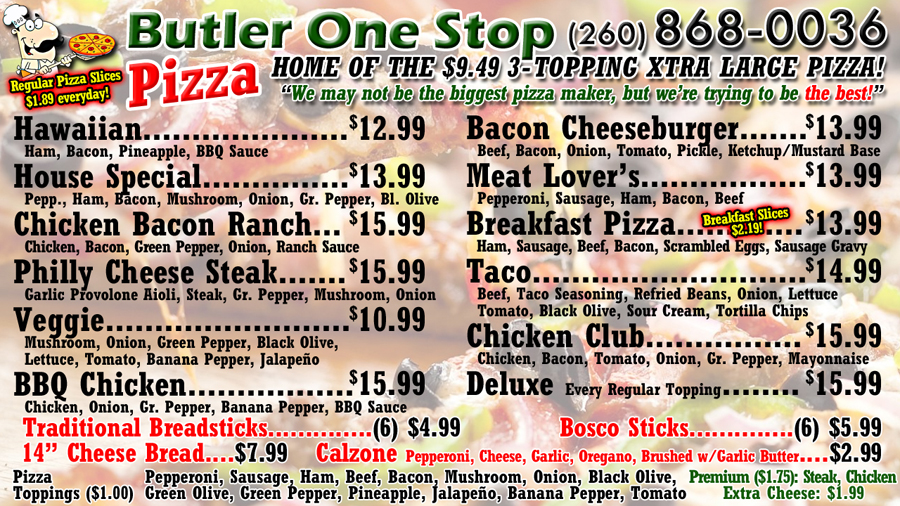 FULL MENU - ONE STOP PIZZA & MORE